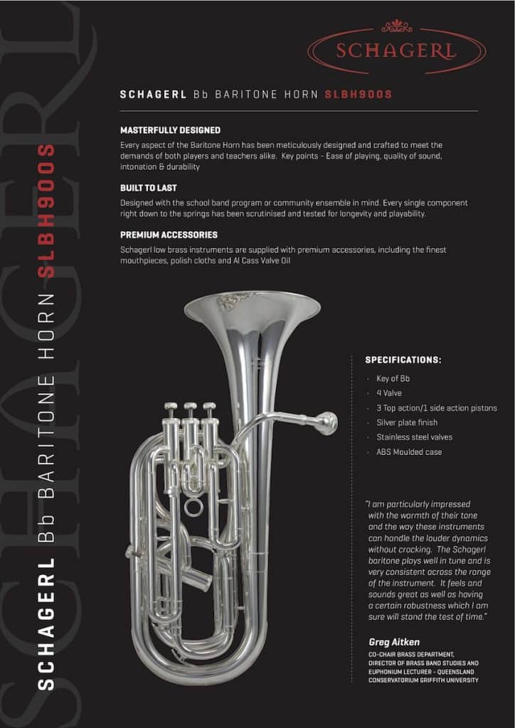 Schagerl 900S 4-Valve Bb Baritone Horn - Silver Plated Finish | Orchestral Supplies Australia